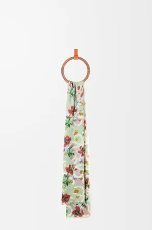 Loewe Scarf In Cashmere And Silk - Sage/multicolor