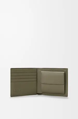 Loewe Bifold Coin Wallet In Satin Leather Skin - Khaki Green