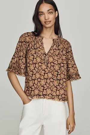 Anthropologie Trina Pintuck Top - Black Pattern