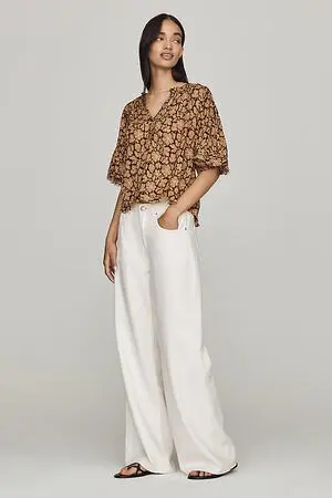 Anthropologie Trina Pintuck Short-sleeve Swing Top - Black Pattern