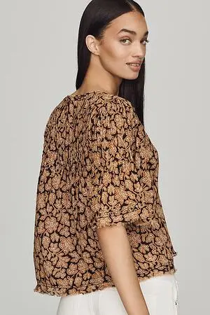 Anthropologie Trina Pintuck Short-sleeve Swing Top - Black Pattern