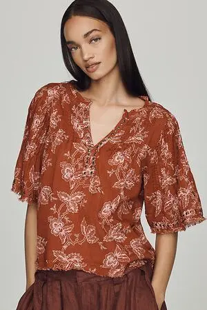 Anthropologie Trina Pintuck Top - Red