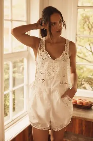 Anthropologie Eyelet Overall Romper - White