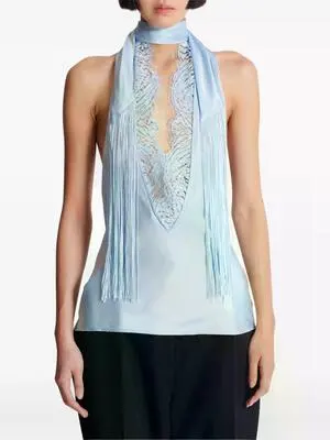 Balmain Backless Halterneck Silk Top - Blue