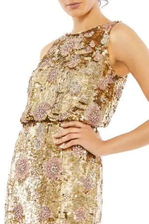 Mac Duggal Hand Beaded High Neck Midi Dress - Gold Amethyst
