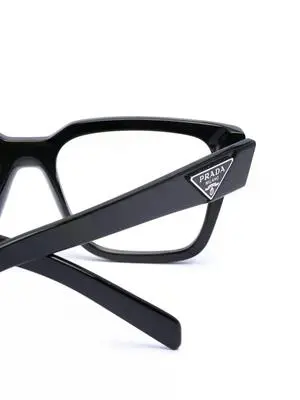 Prada Triangle-logo Plaque Square-frame Glasses - Black
