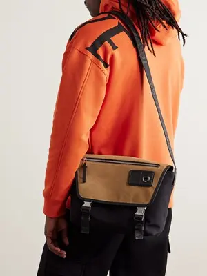 Loewe Leather-trimmed Suede And Canvas Messenger Bag - Black
