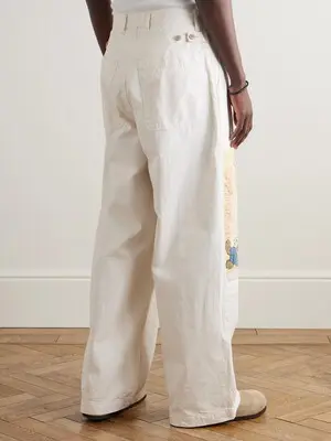Kapital Fatigue Wide-leg Patchwork Cotton-twill Trousers - Neutrals