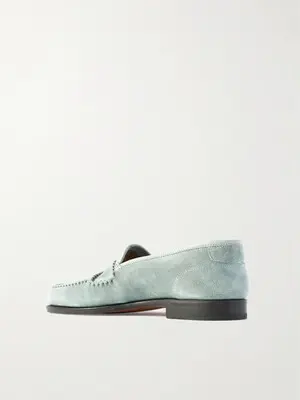 John Lobb Bath Leather-trimmed Suede Loafers - Blue