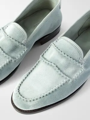 John Lobb Bath Leather-trimmed Suede Loafers - Blue
