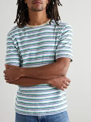 Folk Striped Slub Cotton-jersey T-shirt