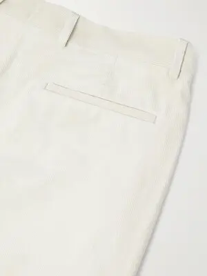Brunello Cucinelli Straight-leg Pleated Cotton-corduroy Suit Trousers - Neutrals