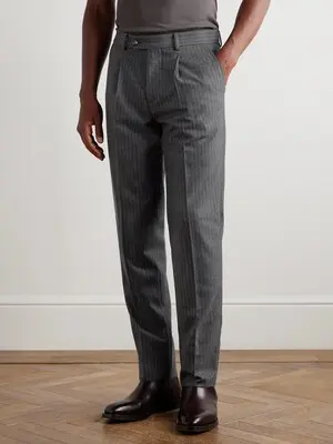 Brunello Cucinelli Straight-leg Striped Wool-flannel Suit Trousers