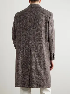 Brunello Cucinelli Herringbone Cashmere And Silk-blend Coat