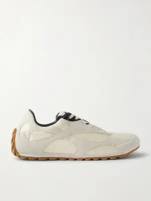 Bottega Veneta Orbit Leather And Shell-trimmed Suede Sneakers - Neutrals