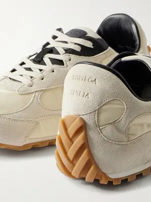 Bottega Veneta Orbit Leather And Shell-trimmed Suede Sneakers - Neutrals