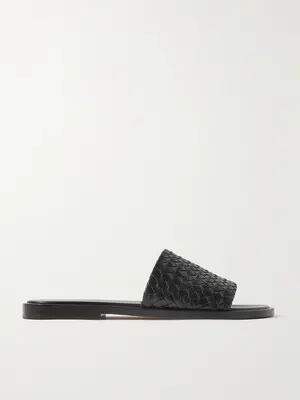 Bottega Veneta Intrecciato Leather Slides - Black