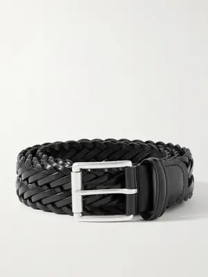 Anderson's 3.5cm Woven Leather Belt - Black