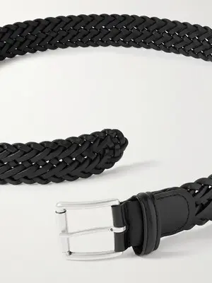 Anderson's 3.5cm Woven Leather Belt - Black