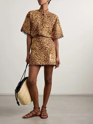 Zimmermann Coco Bead-embellished Leopard-print Mini Skirt