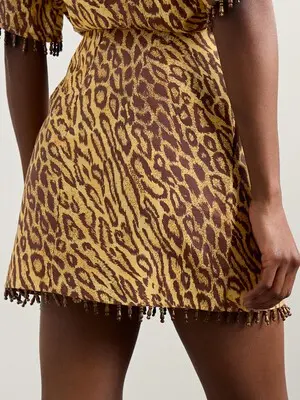 Zimmermann Coco Bead-embellished Leopard-print Mini Skirt