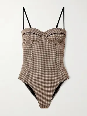 Staud Maeve Checked Piqué Underwired Swimsuit - Neutrals