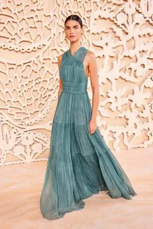 Ulla Johnson Freesia Gathered Cross Back Gown - Kelp