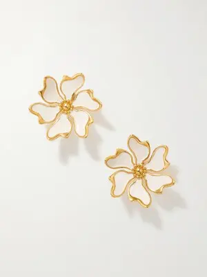 Oscar De La Renta Cherry Blossom Enamel Earrings - Gold