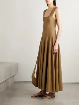 Khaite Jodie Pleated Wool Midi Dress - Brown
