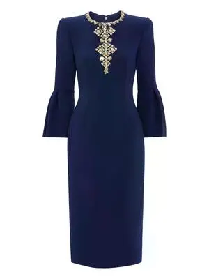 Jenny Packham Margoni Bell-sleeve Embellished Midi Dress - Blue