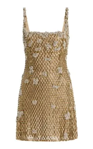 Rachel Gilbert Solana Embellished Tulle Mini Dress - Gold