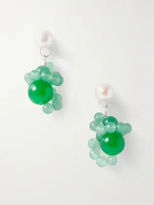 Completedworks Recycled Silver, Pearl And Beaded Earrings - Green