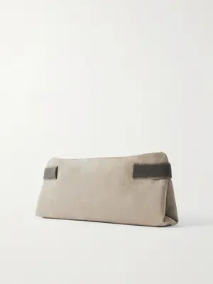 Brunello Cucinelli Leather-trimmed Suede Clutch - Gray