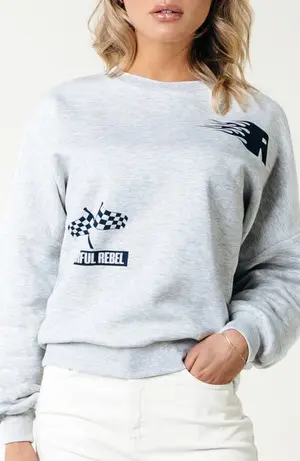 COLOURFUL REBEL Racer Logo Dropped Shoulder Sweatshirt - Light Grey