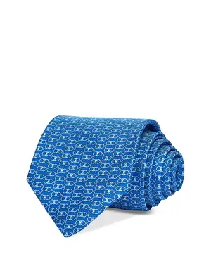 FERRAGAMO Silk Classic Gancini Chain Neck Tie Azzurro
