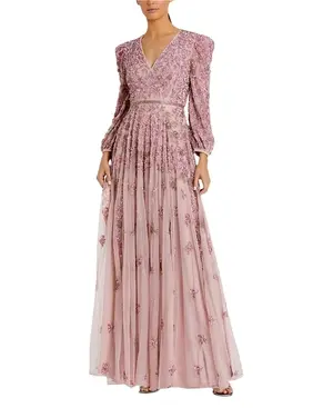 Mac Duggal Embellished V-neck A-line Gown - Rose