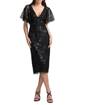 Mac Duggal Embellished Illusion Butterfly Sleeve Cocktail Dress - Black