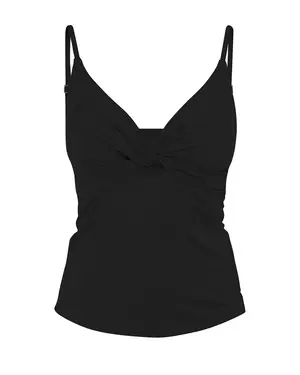La Blanca Island Goddess Twist Front Tankini Top - Black