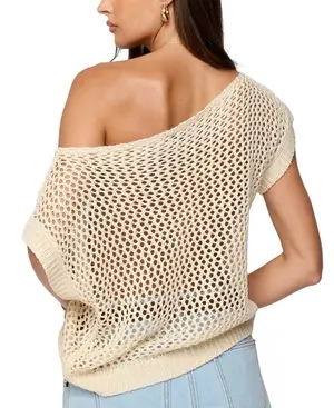 EDIKTED Off-the-shoulder Open Knit Top - Cream