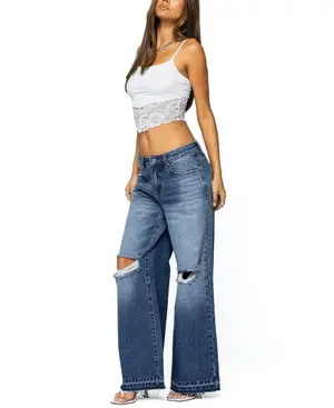 EDIKTED Xenia Distressed Low Rise Jeans