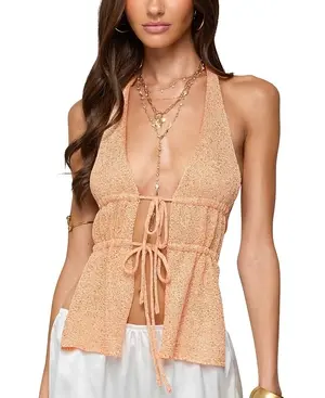 EDIKTED Sequin Knit Split Front Backless Top - Orange