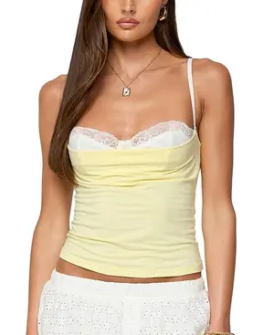 EDIKTED Linnea Layered Contrast Lacey Bra Top - Yellow And White