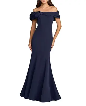 Mac Duggal Off-the-shoulder Crepe Mermaid Gown - Navy