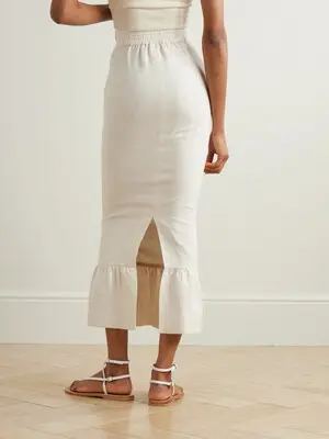 Posse Matilda Ruffled Linen Midi Skirt - Neutrals