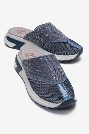 PROLOGUE SHOES Glea Mesh Rhinestone Mules - Blue