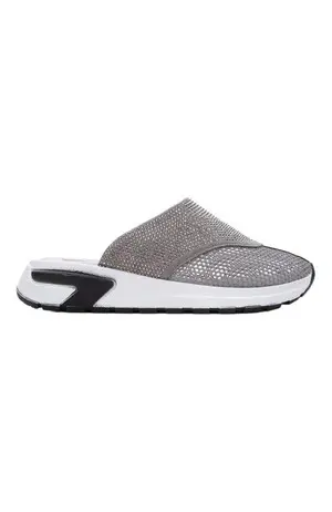 PROLOGUE SHOES Glea Mesh Rhinestone Mules - Grey Faux Leather