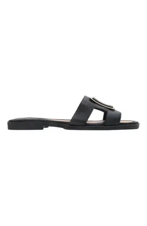 FOREVER & ALWAYS SHOES Millie Leather Buckle Slide - Black Leather