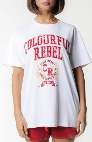 COLOURFUL REBEL Cr Varsity Loose-fit Tee - White