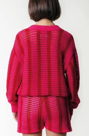 COLOURFUL REBEL Lizza Crochet Stripe V-neck Sweater