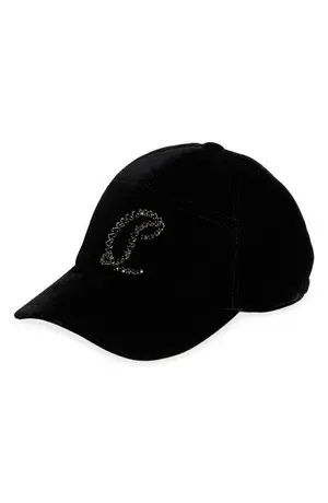CHRISTIAN LOUBOUTIN Crystal Embellished Velvet Baseball Cap - Black/ Jet